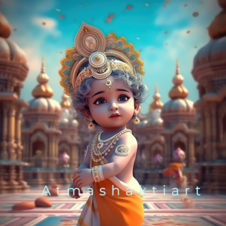 Baby Krishna in a Temple ,digital Art,digital Download, Beautiful Art ...