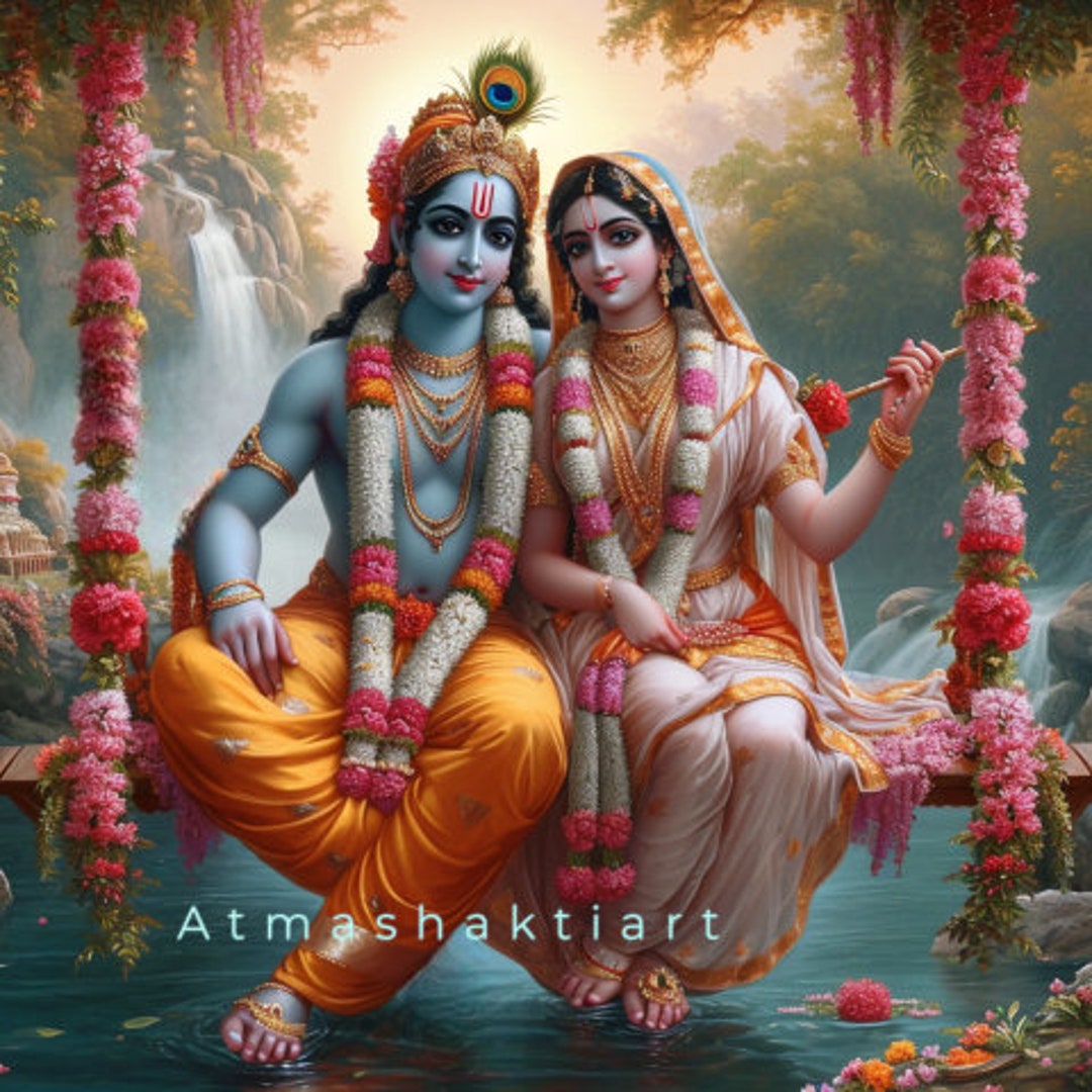 Lord Krishna and Radha Sitting in a Floral Swing| Lord Krishna ...