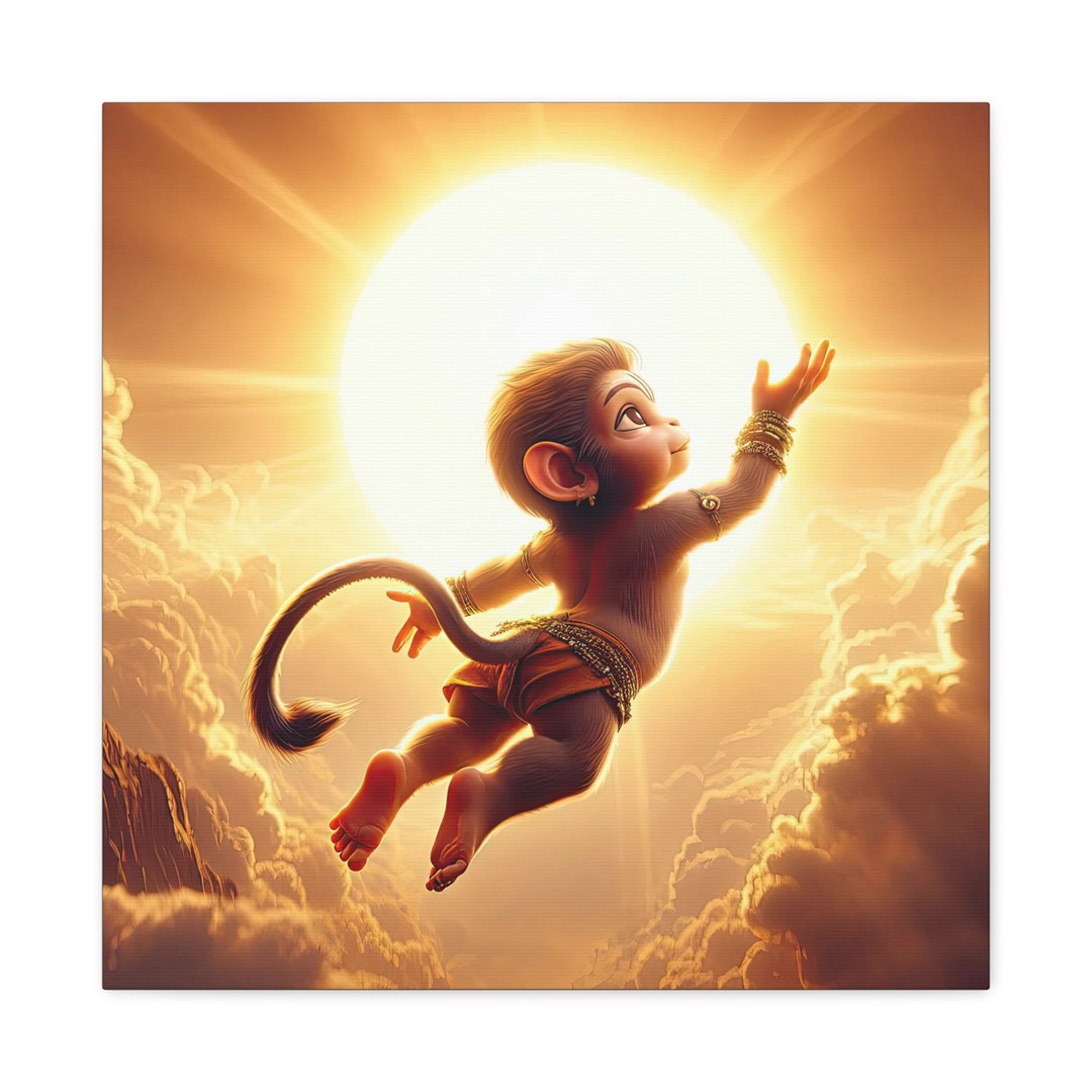 Baby Hanuman Flying in Sky , Sun God , Hinduism , Home Decor, Lord ...