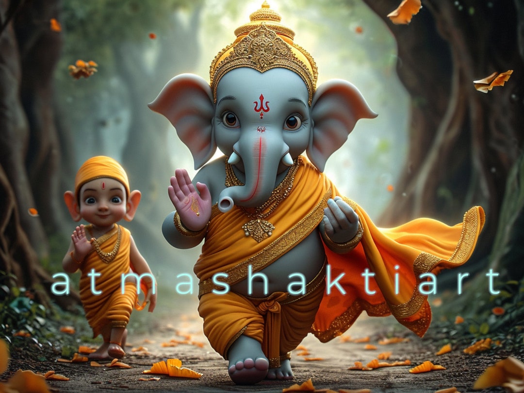 Buy Lord Ganesha the Guide, Walking With a Boy ,digital Art,digital Download, Beautiful Art ...