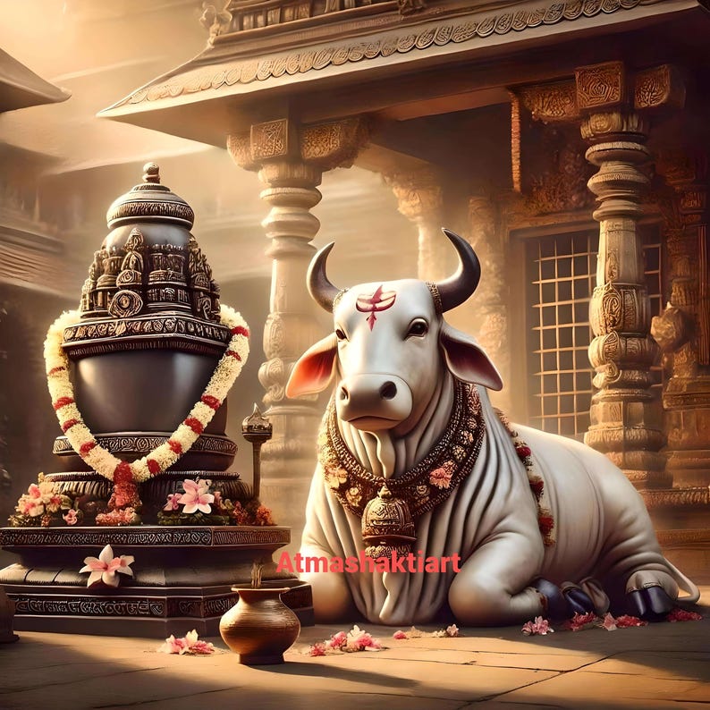 Nandi the Divine Bull Print: Lord Shiva's Gatekeeper, Hinduism Art - Etsy