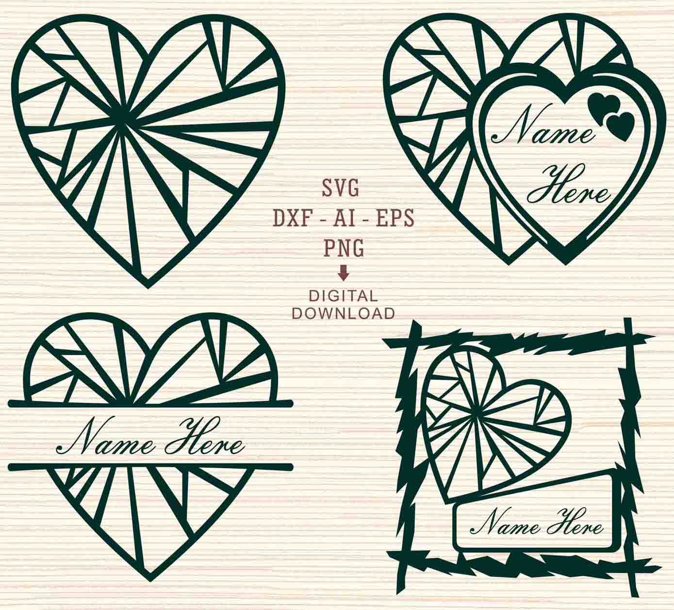 Filigree Heart Svg Heart Svg Bundle Split Heart Monogram - Etsy