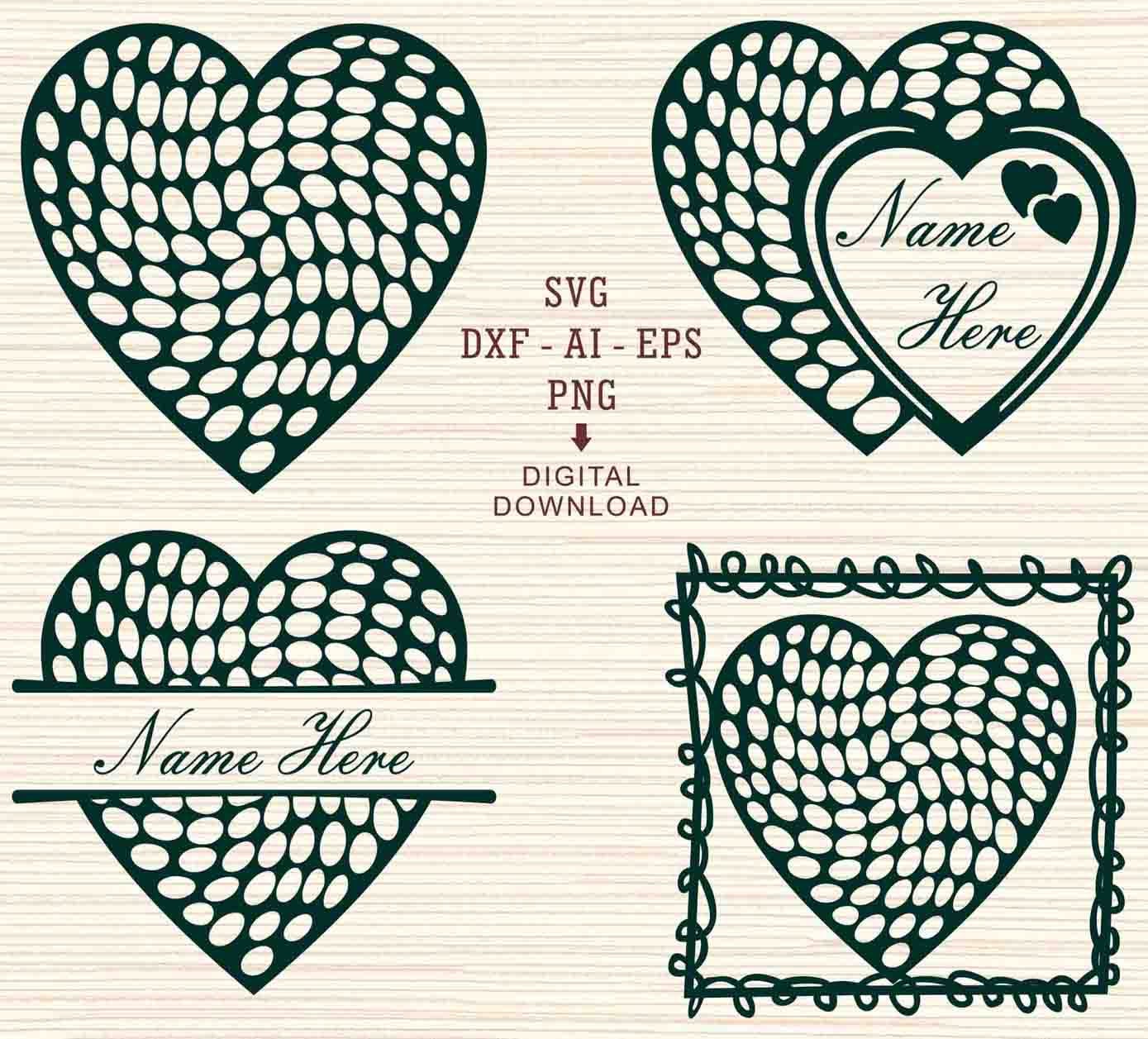 Filigree Heart Svg Heart Svg Bundle Split Heart Monogram - Etsy