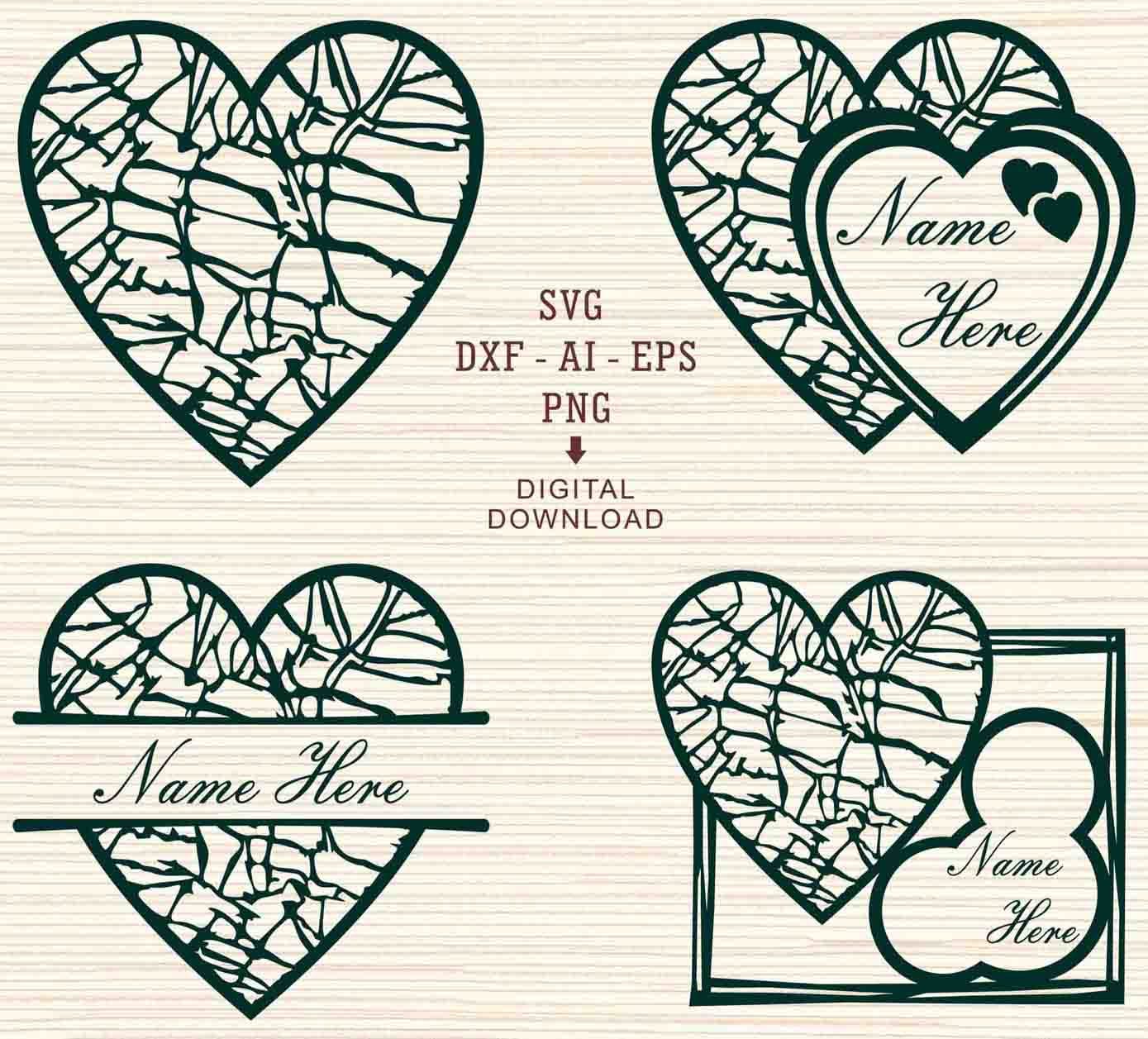 Filigree Heart Svg Heart Svg Bundle Split Heart Monogram - Etsy