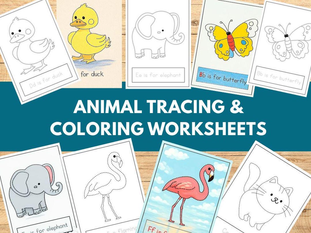 Printable Animal Tracing and Colouring Worksheets for Kids – Preschool ...