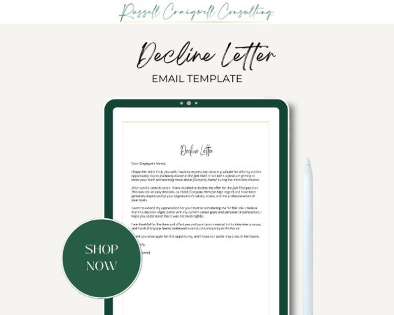 Decline Letter Email Template - Etsy