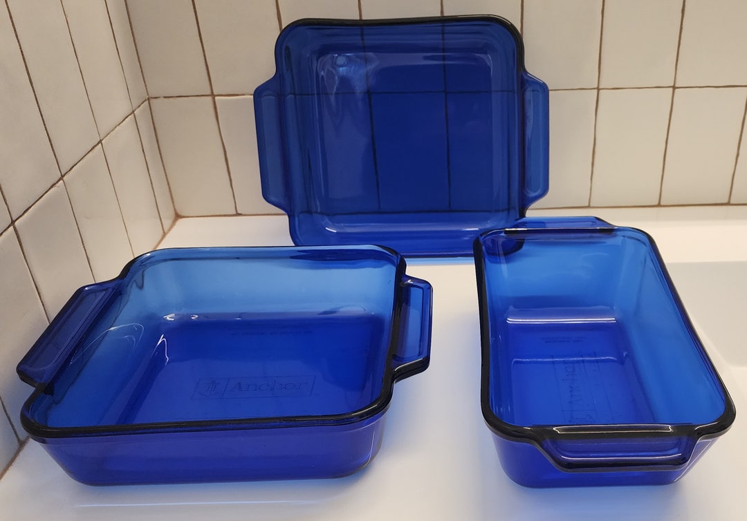 Anchor Hocking Cobalt Blue Bakeware 3 Piece Set - Etsy
