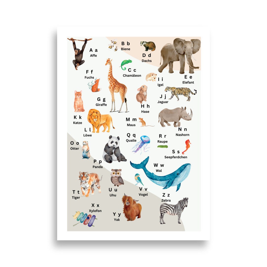 ABC Poster Animals Alphabet Poster for Children's Room 50 X 70 Cm ...
