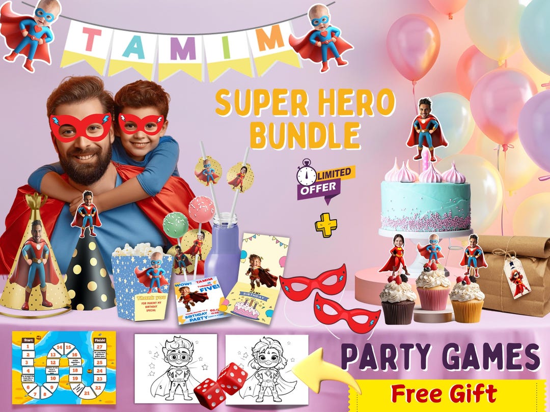 Personalized Family Superhero Face Photo Birthday Bundle Add Your Photo ...