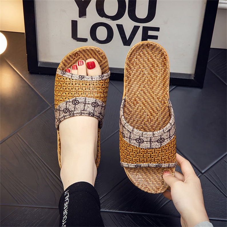 Handwoven Rattan Grass Slippers Home Sandals Linen Sandals - Etsy
