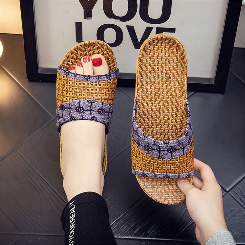 Handwoven Rattan Grass Slippers Home Sandals Linen Sandals - Etsy