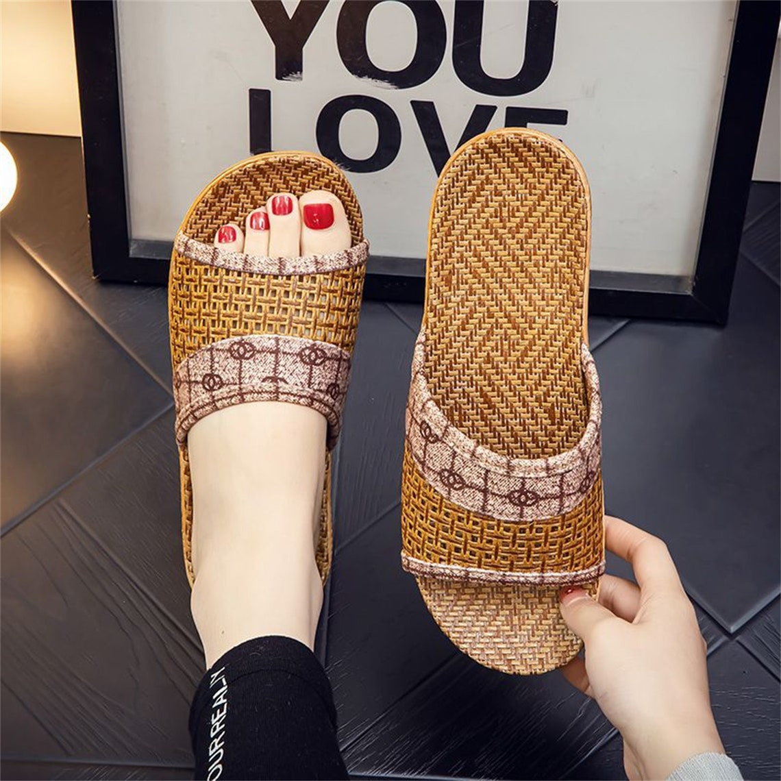 Handwoven Rattan Grass Slippers Home Sandals Linen Sandals - Etsy