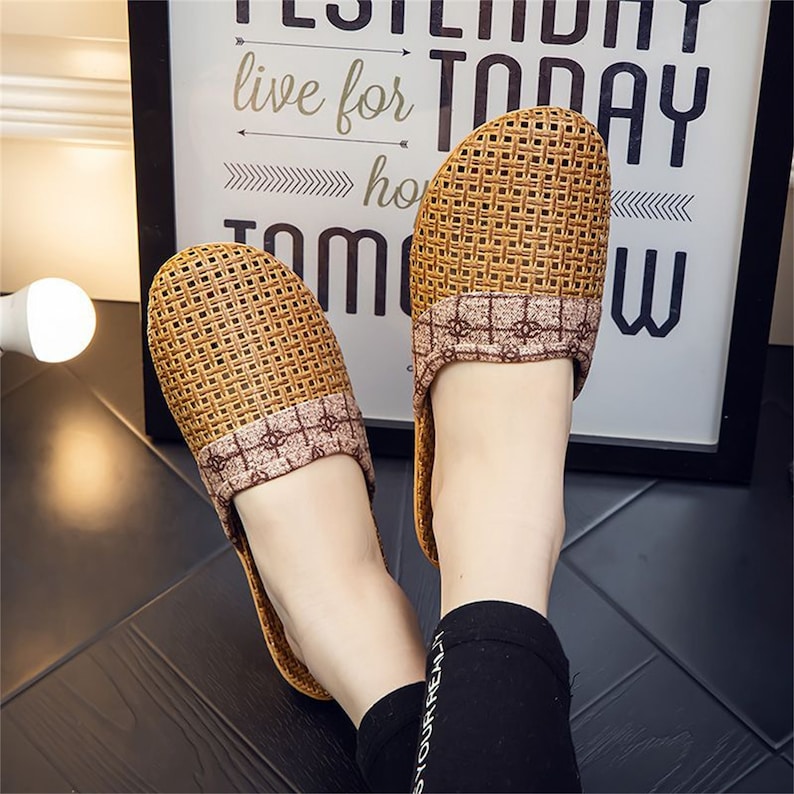Handwoven Rattan Grass Slippers Home Baotou Sandals Linen - Etsy