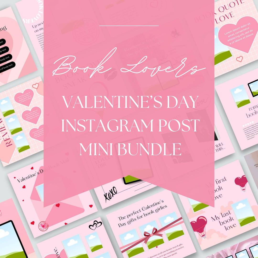Bookstagram Valentine’s Day Template Bundle Pink Book Lovers Canva Book ...
