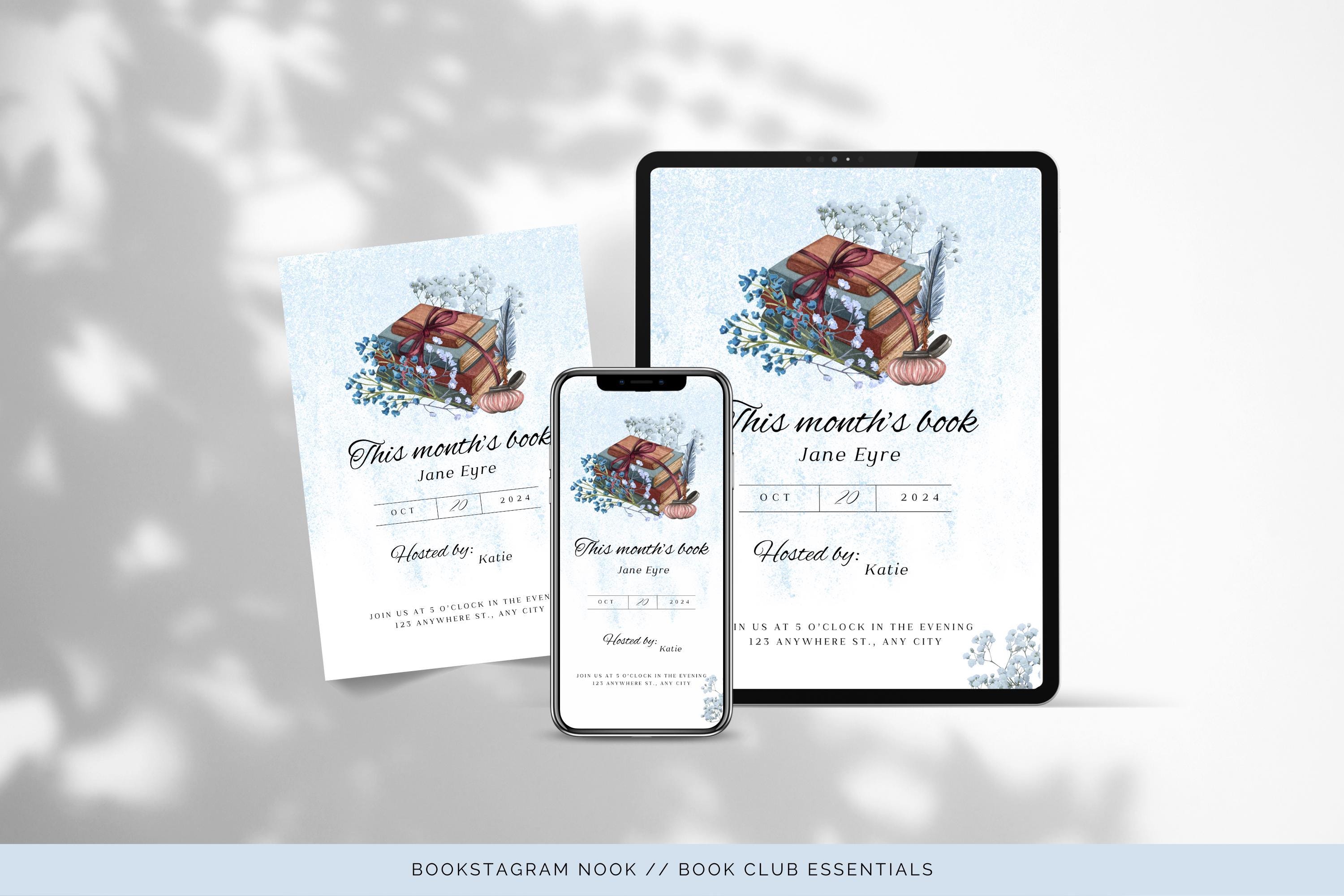 Book Club Invitation Elegant Printable Invitation Book Lovers Canva ...
