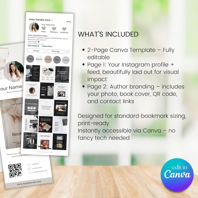Author Instagram Bookmark Template | Canva Design for Writers (digital ...