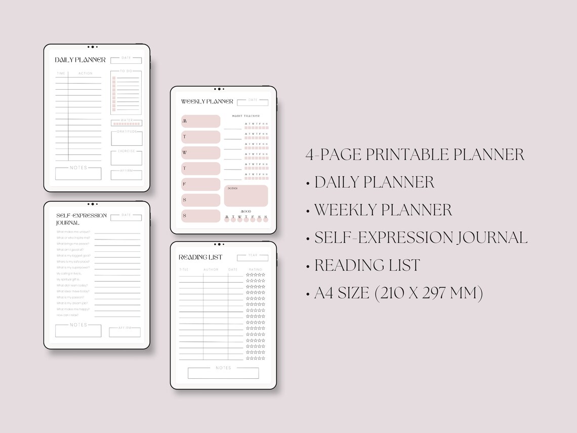 4-page Printable Planner Personal Planner Daily Weekly - Etsy