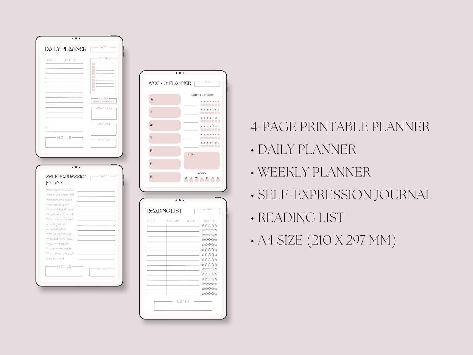 4-page Printable Planner Personal Planner Daily Weekly - Etsy