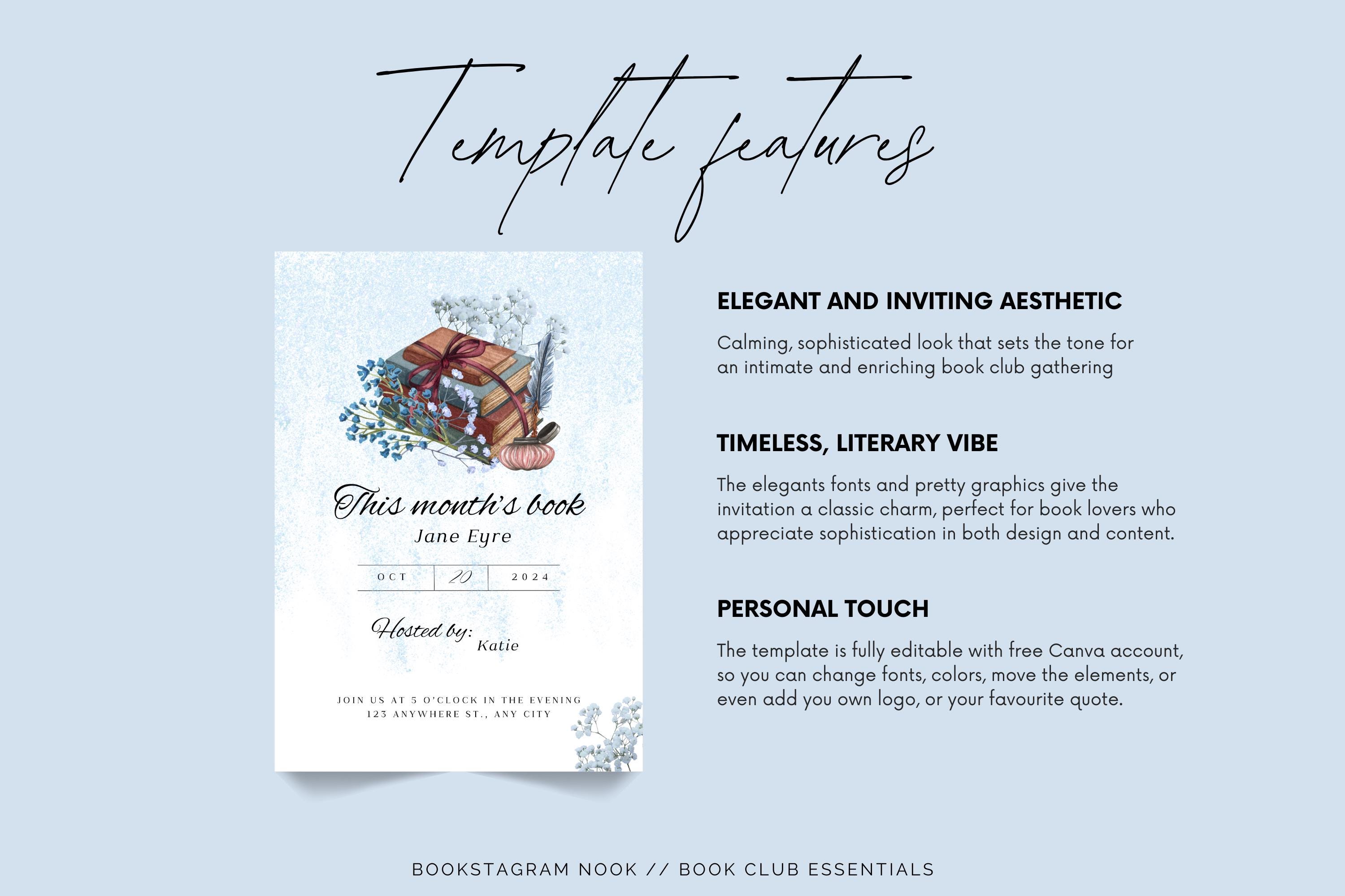 Book Club Invitation Elegant Printable Invitation Book Lovers Canva ...