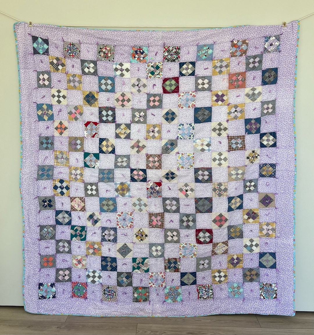 Vintage Purple 9 Patch Quilt-hand Quilted - Etsy