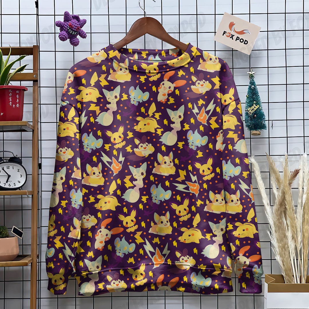 Pikachu Yellow Sweatshirt Pikachu Sweater Shirt Gifts for Pikachu Lover ...