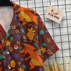 Charizard Fire Red Hawaiian Shirt, Button up Shirt, Charizard Birthday ...
