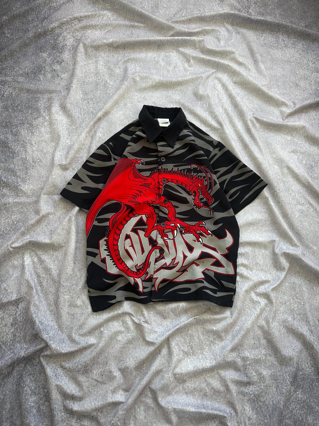 Vintage Y2K Mens Asian Dragon Anime Button up Shirt M Skoops Worldwide ...