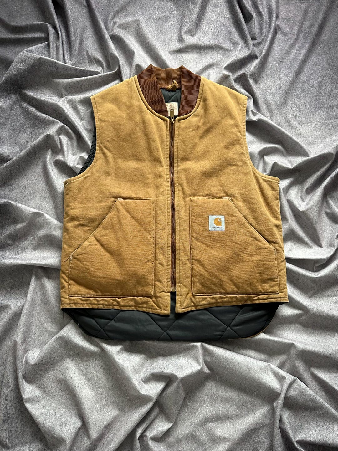 Carhartt Lined Duck Canvas Vest Khaki Tan Men’s Size Large L Made in ...