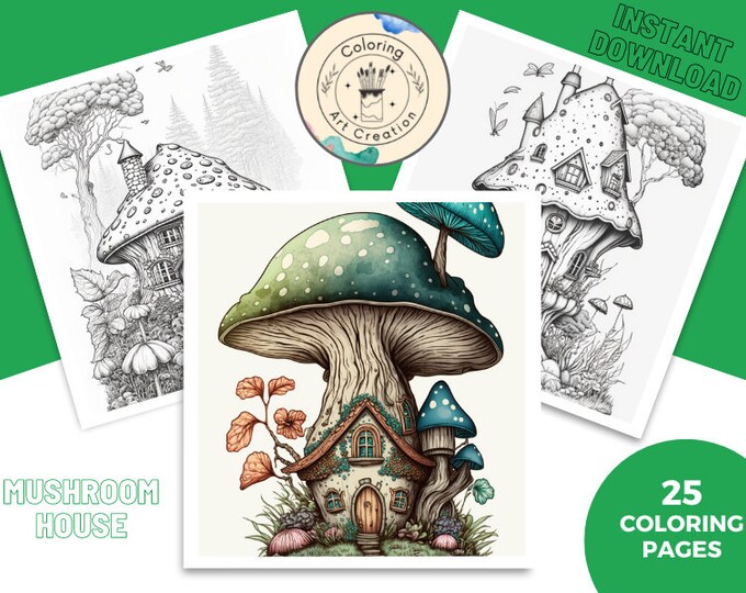 Mushroom House Coloring Book Printable Coloring Page for Adult - Etsy