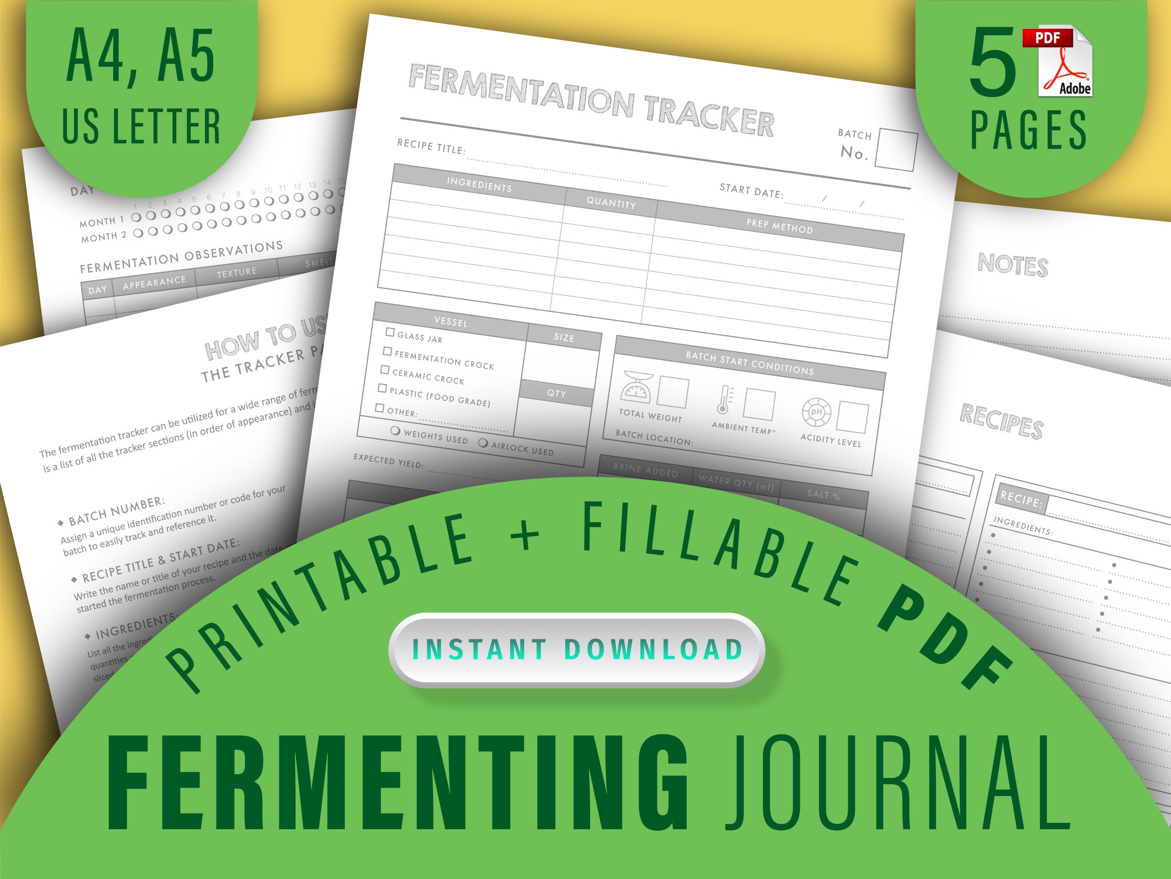 Fermenting Journal | Printable & Fillable PDF | Digital Download | 5 ...