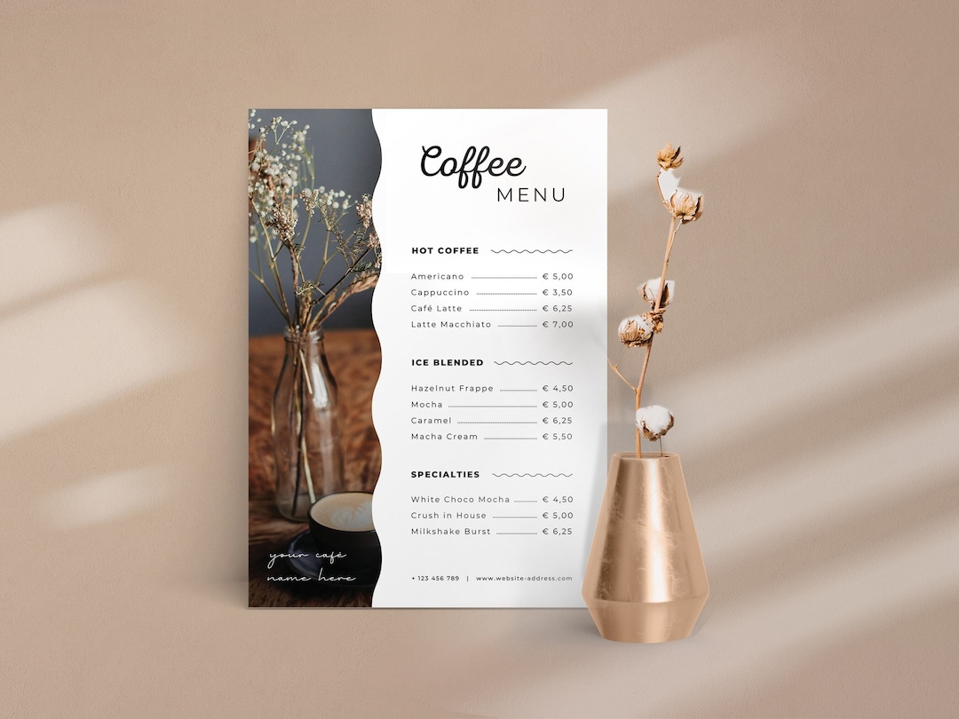 Editable Menu Card Template, Coffee Menu Card, Restaurant Menu ...