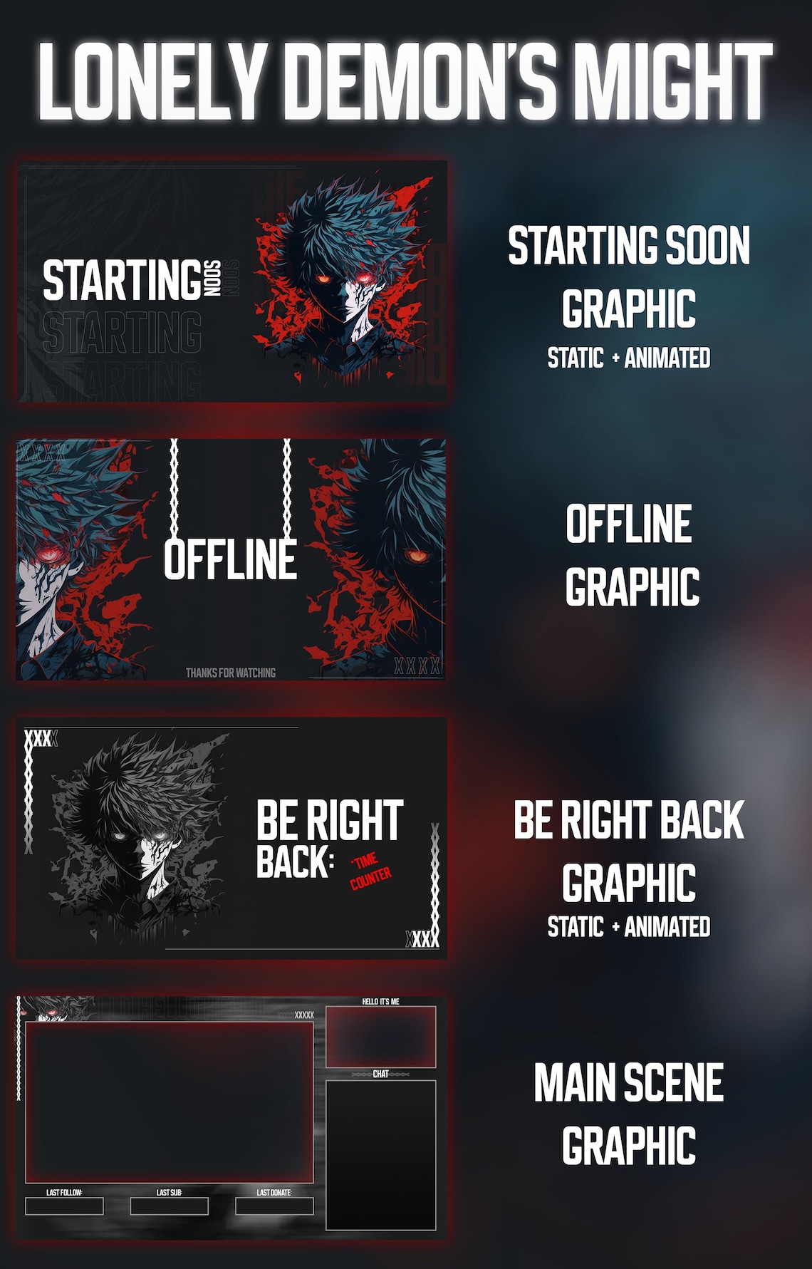 Anime Style Twitch Overlay Lonely Demon's Might Twitch - Etsy