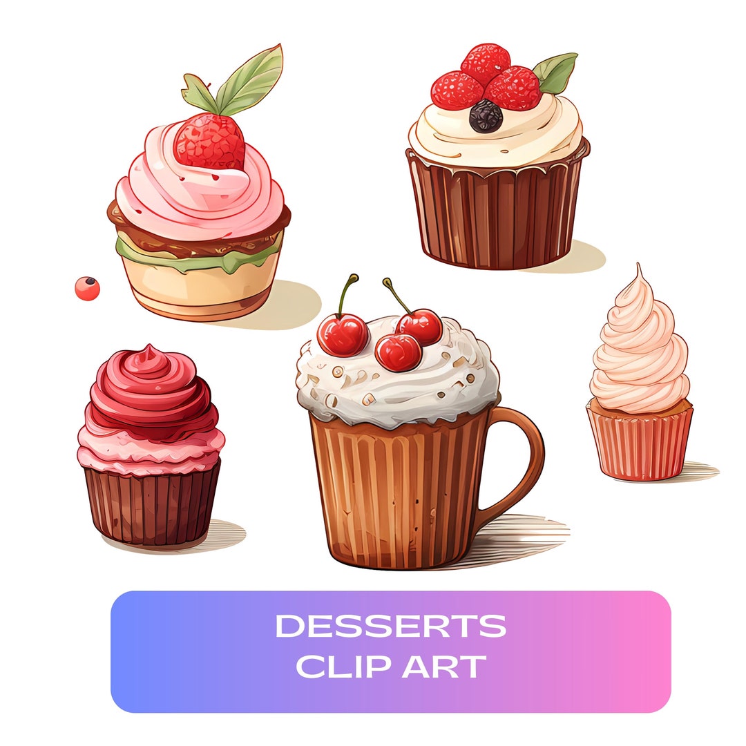 Watercolor SWEET DESSERTS Clip Art Transparent Pngs Digital Art Instant ...