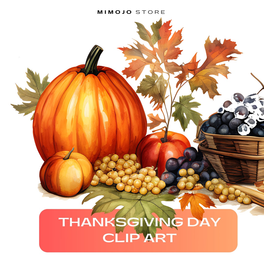 Watercolor THANKSGIVING DAY Clip Art Transparent Pngs Digital Art ...