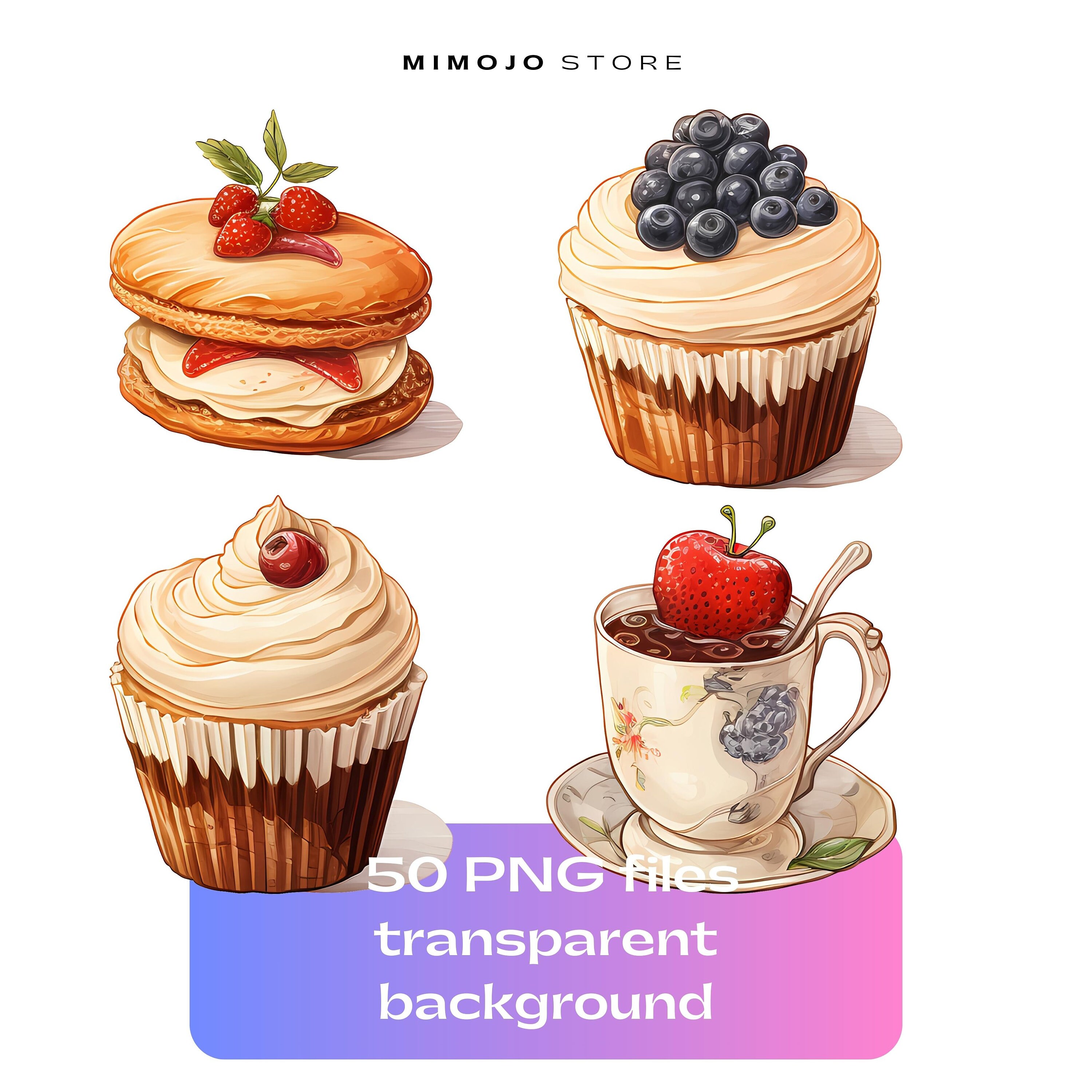 Watercolor SWEET DESSERTS Clip Art Transparent Pngs Digital Art Instant ...