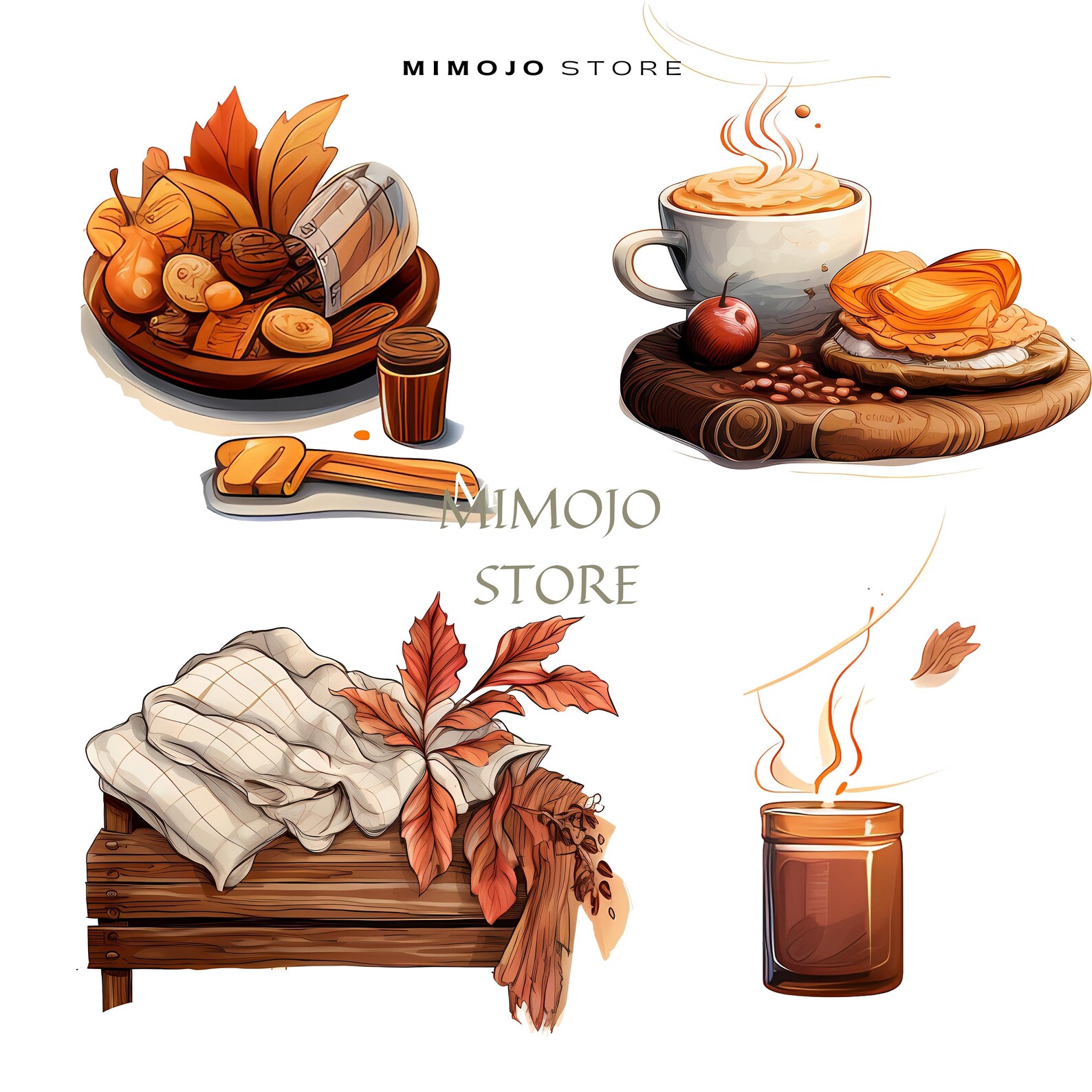 Watercolor COZY FALL Clip Art Transparent Pngs Digital Art Instant ...