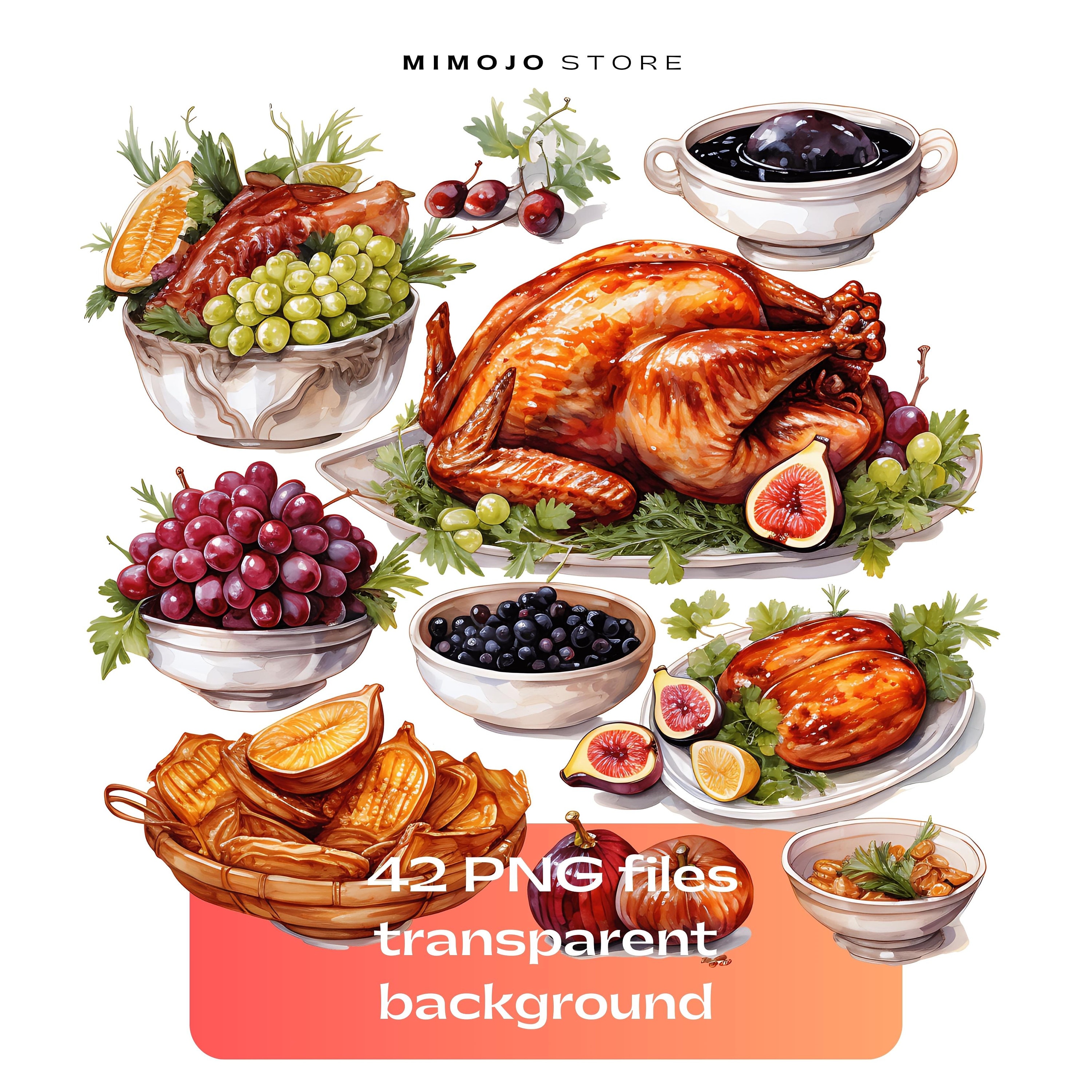 Watercolor THANKSGIVING DAY Clip Art Transparent Pngs Digital Art ...