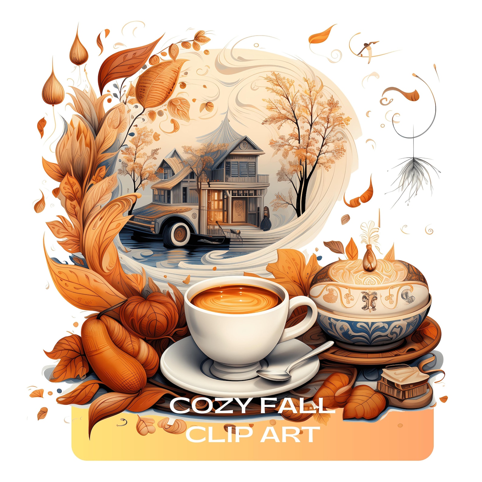 Watercolor COZY FALL Clip Art Transparent Pngs Digital Art Instant ...