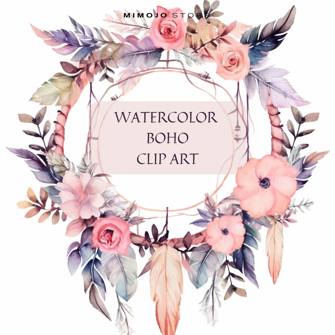 Watercolor BOHO Clip Art Transparent Pngs Digital Art Instant Download ...