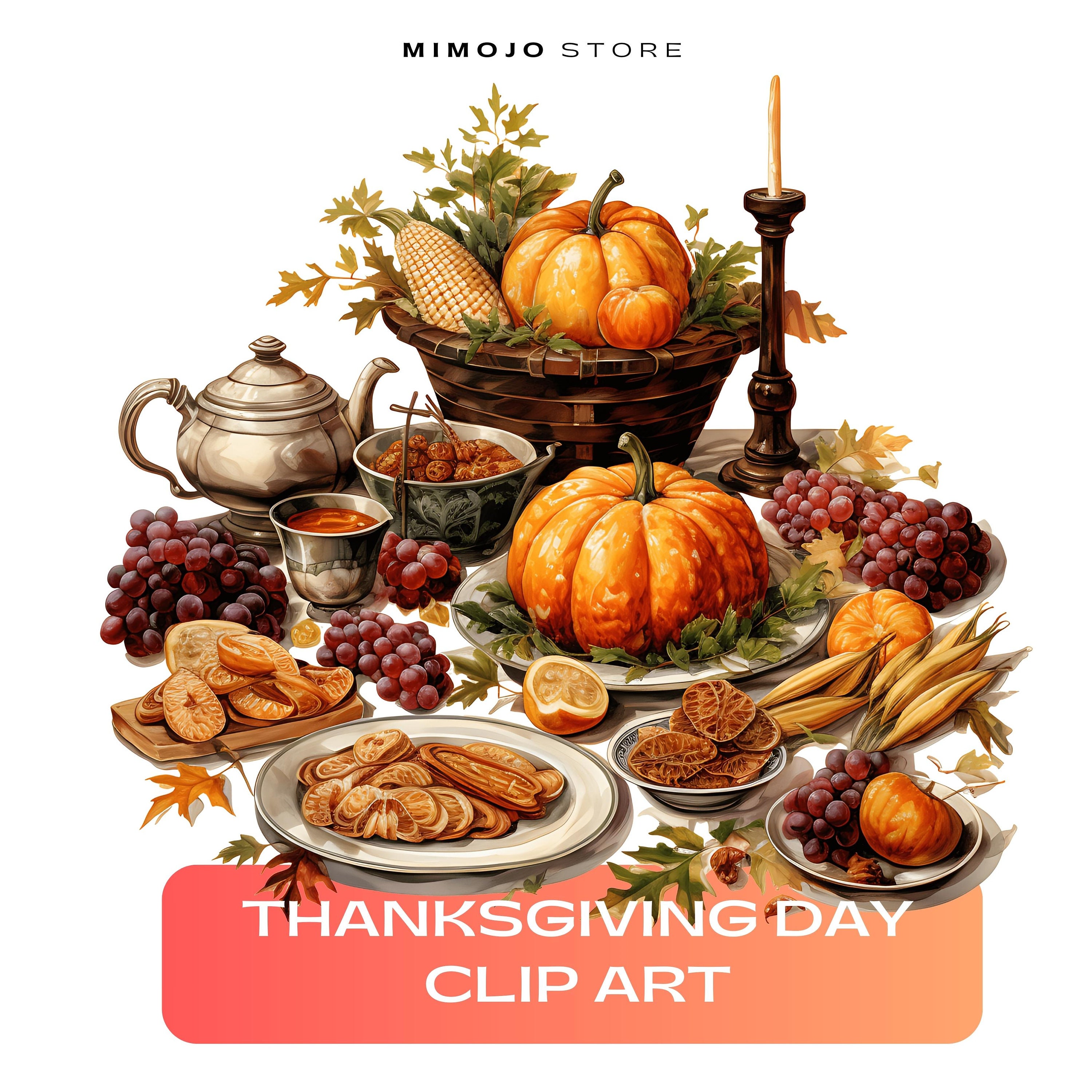 Watercolor THANKSGIVING DAY Clip Art Transparent Pngs Digital Art ...