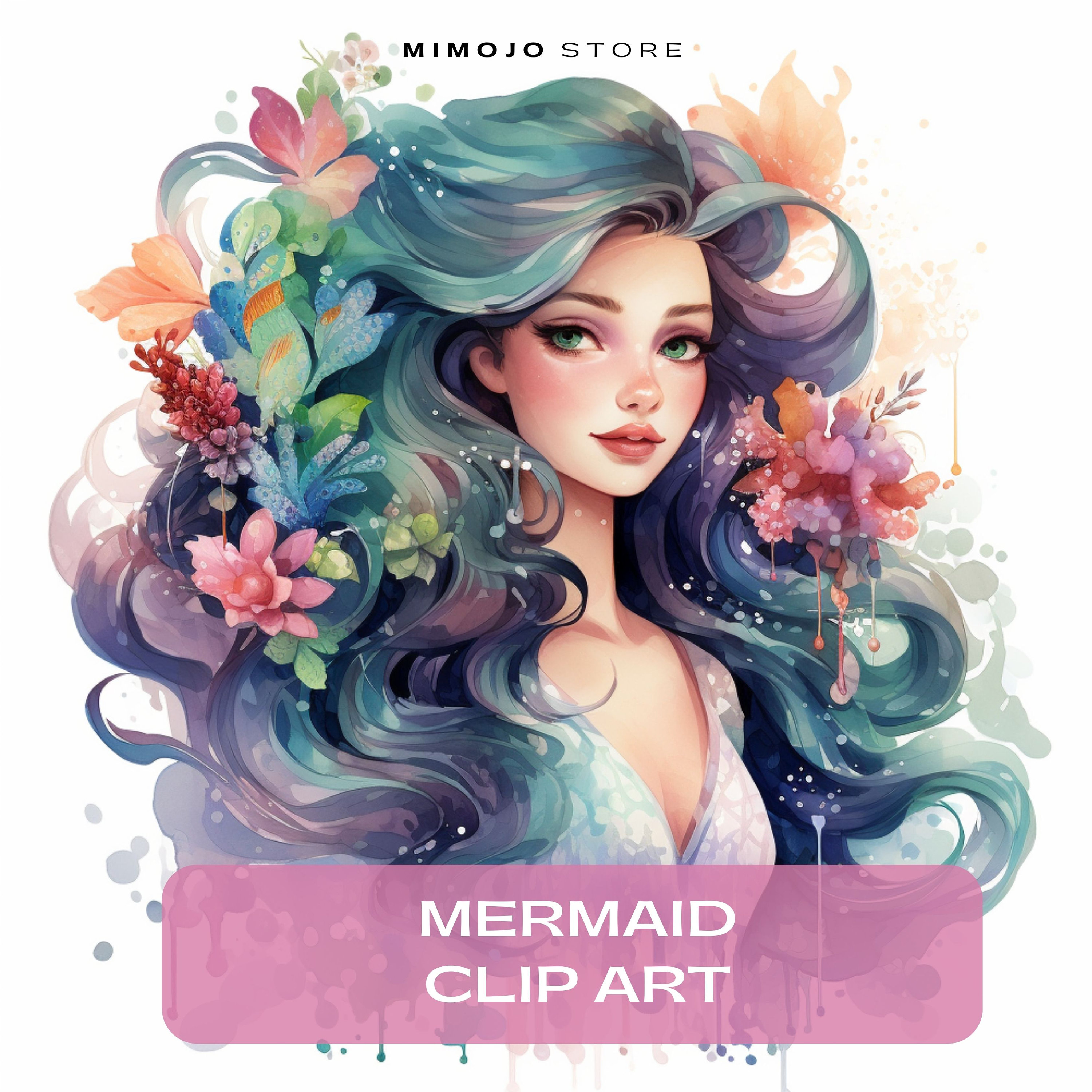 Watercolor MERMAID Clip Art Transparent Pngs Digital Art - Etsy