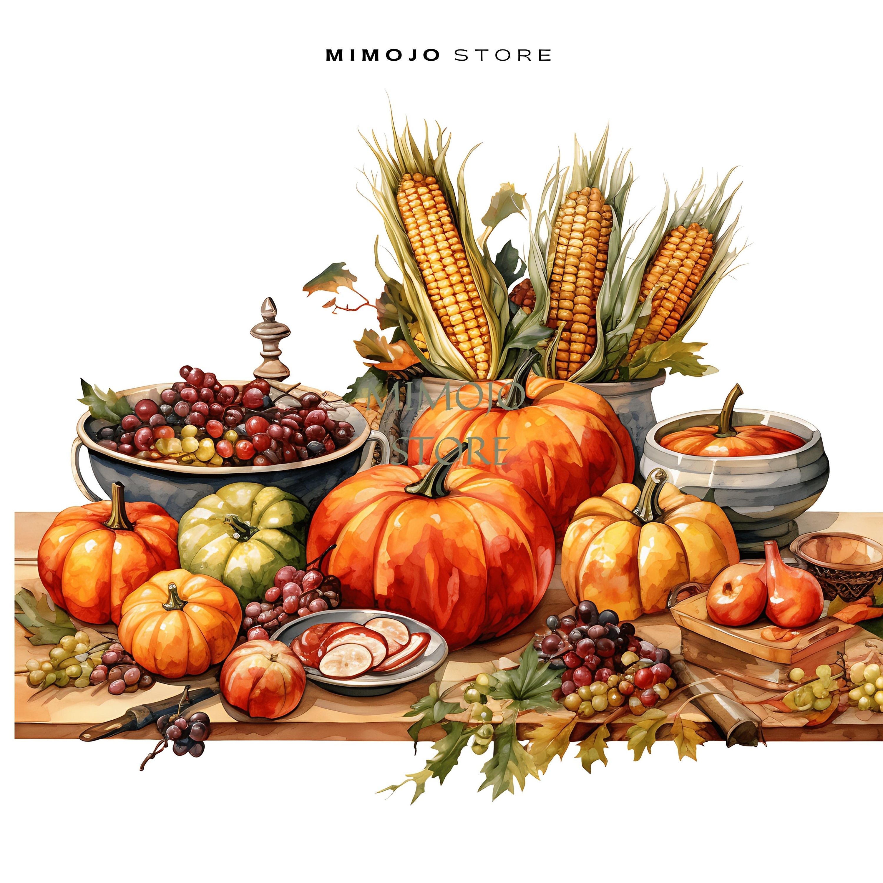 Watercolor THANKSGIVING DAY Clip Art Transparent Pngs Digital Art ...