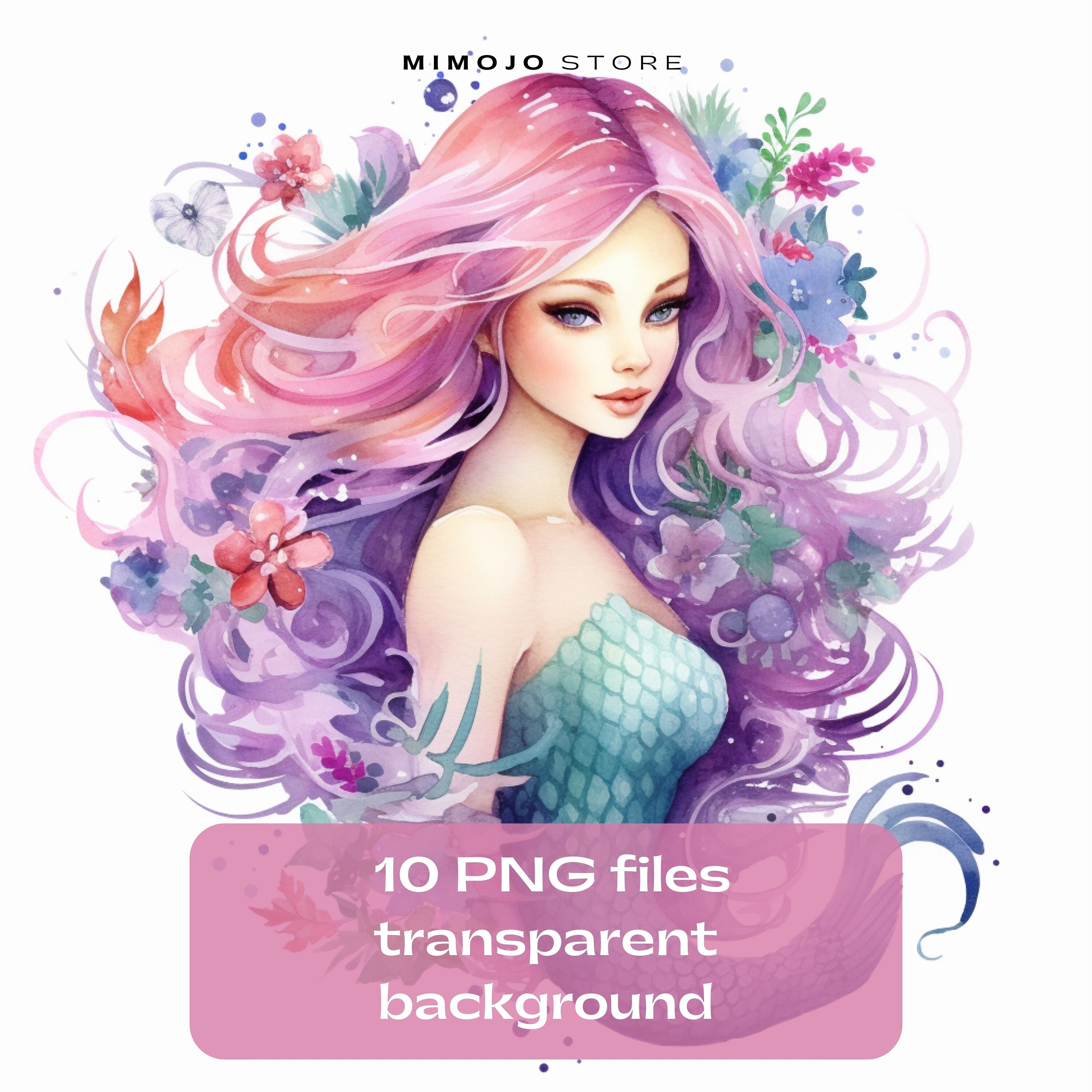 Watercolor MERMAID Clip Art Transparent Pngs Digital Art - Etsy