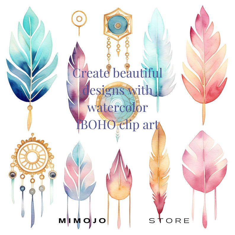 Watercolor BOHO Clip Art Transparent Pngs Digital Art Instant Download ...