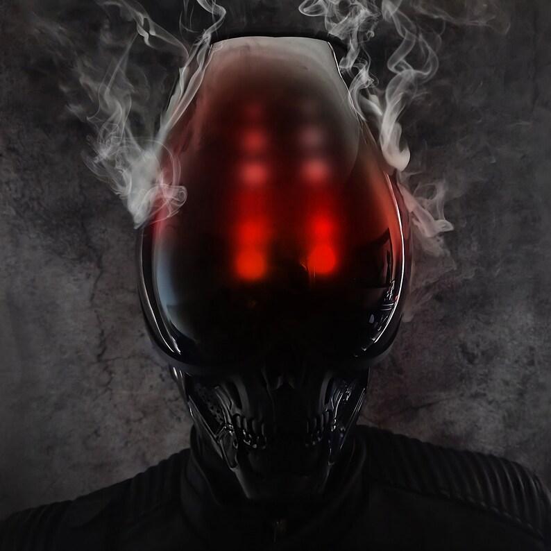 Wearable Smoking Halloween Full Face Mask Flaming Cyberpunk Skull ...