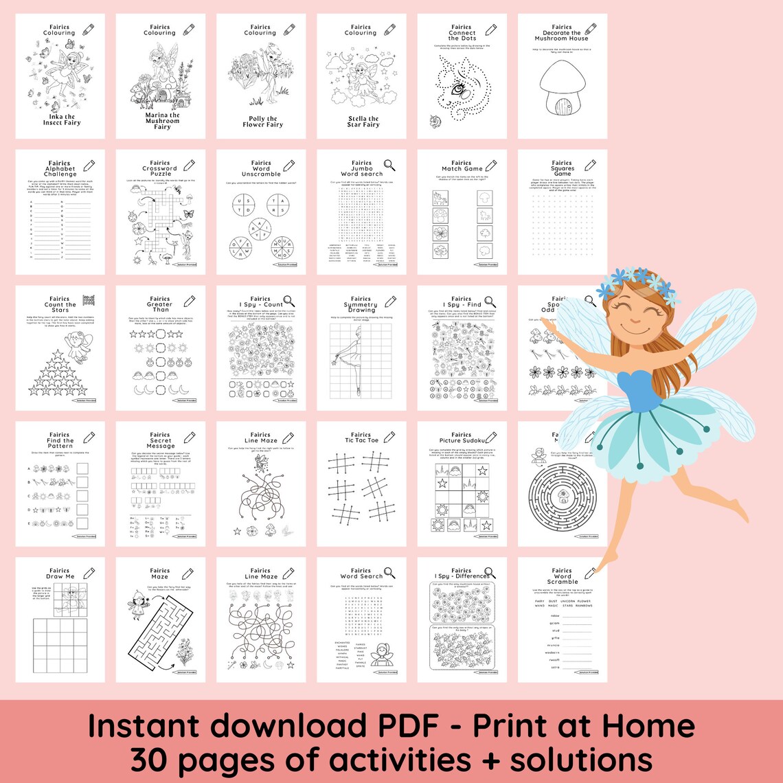 FAIRY Kids Activity Pack, Activity for Kids, Summer Activity, Word Find ...
