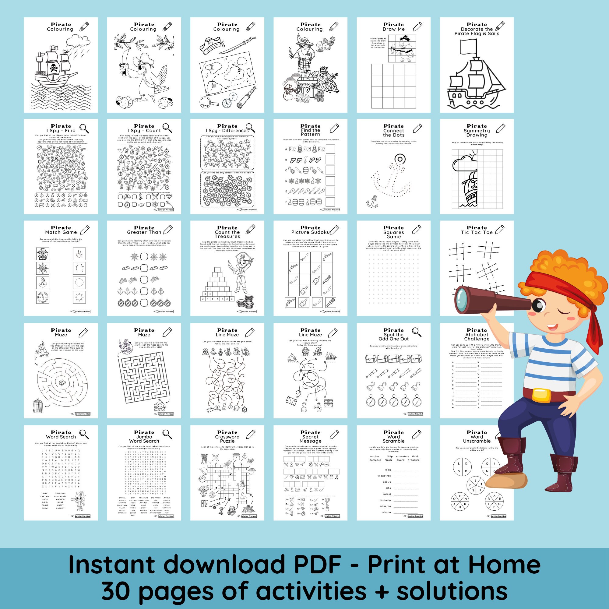 PIRATE Kids Activity Pack, Activity for Kids, Summer Activity, Word ...