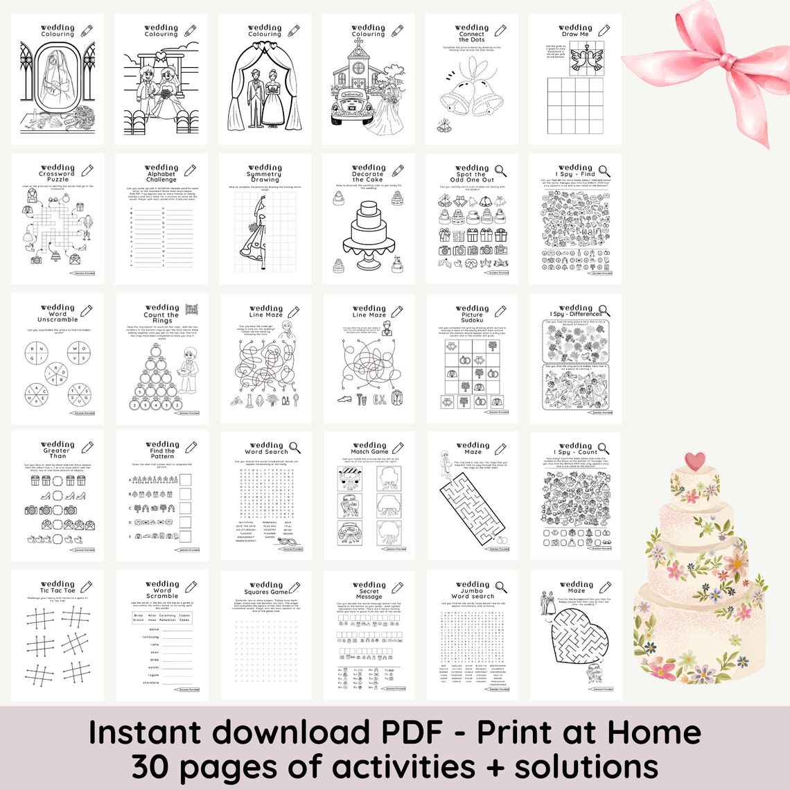 WEDDING Kids Activity Sheet Pack, Kids Wedding Favors, Coloring Pages ...
