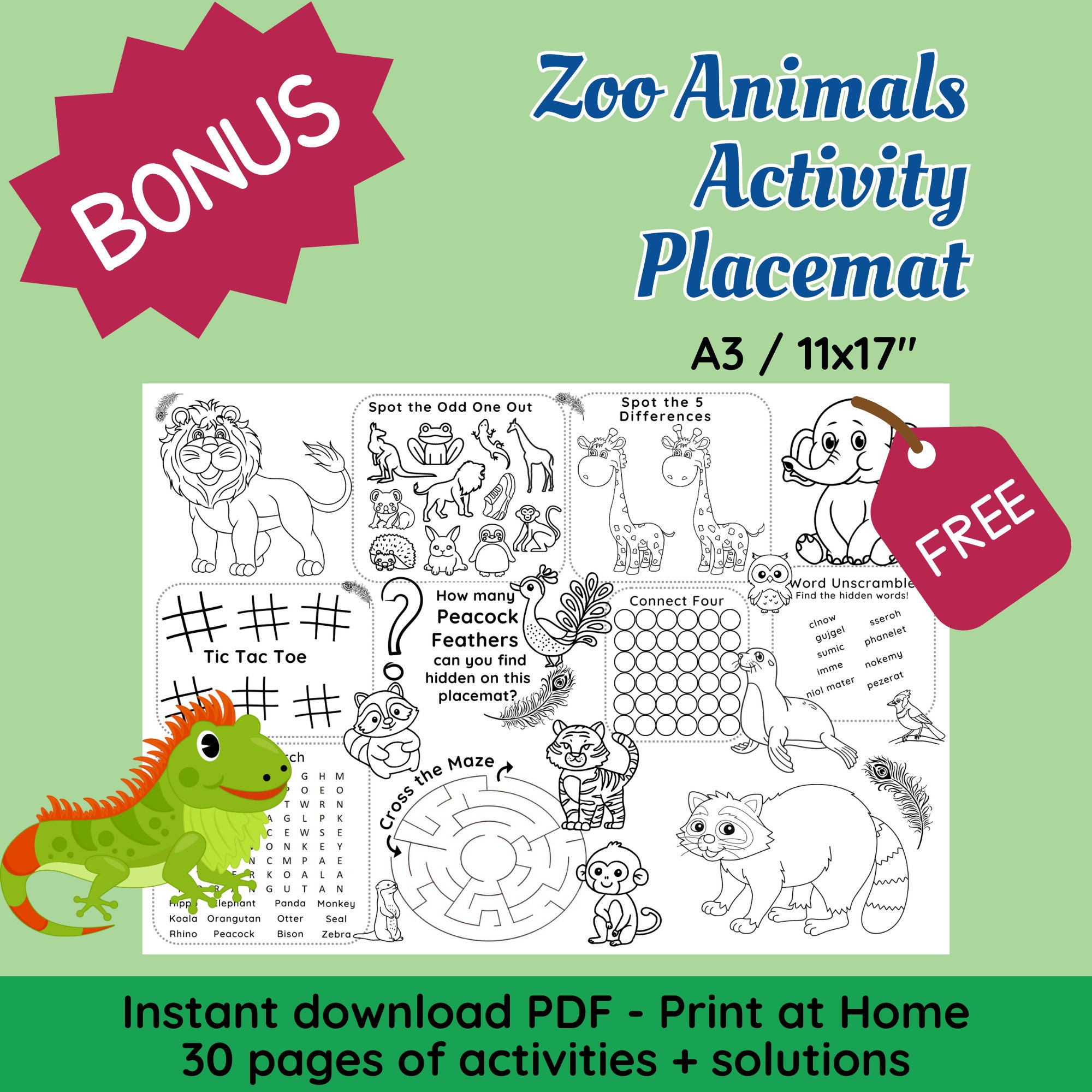 ZOO ANIMALS Kids Activity Pack, Printable Activity for Kids, Word Find ...