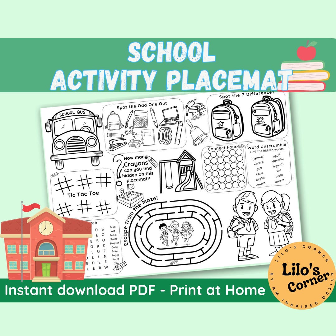 SCHOOL Printable Activity Placemat, Activities for Kids, Word Find ...